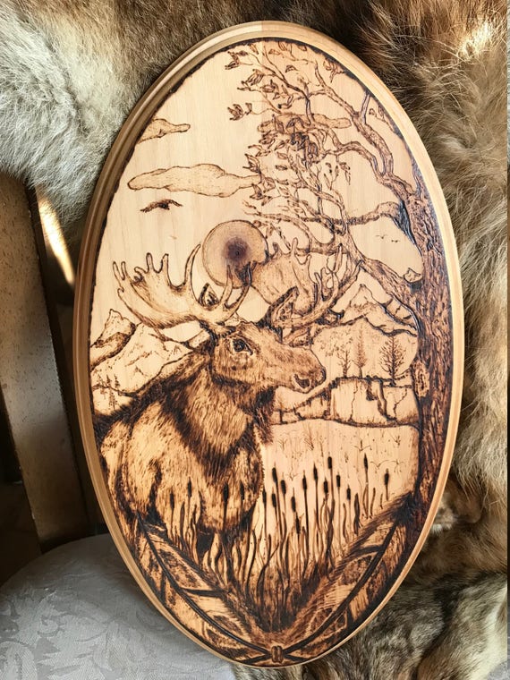 Moose in the Northwoods Pyrography on 13.5in X 8in Pine Wood | Etsy