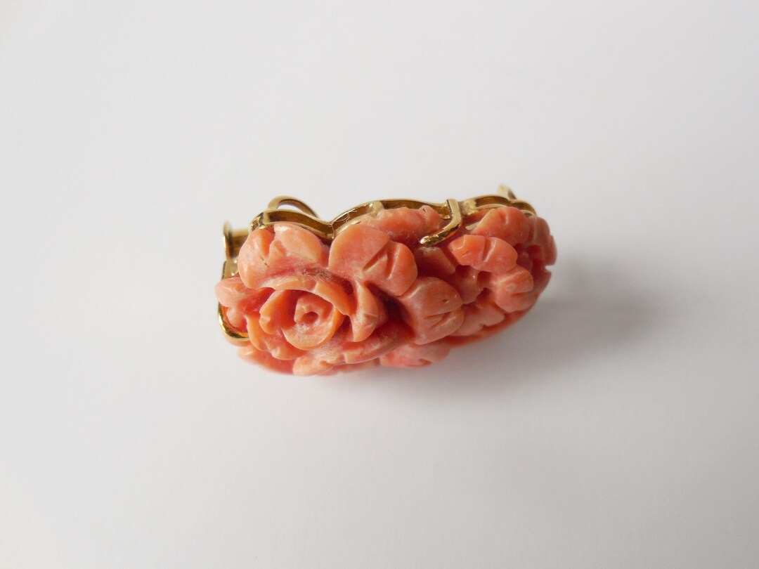 Broche-colgante De Coral Antiguo Grabado Y Oro Macizo De 18K - Etsy
