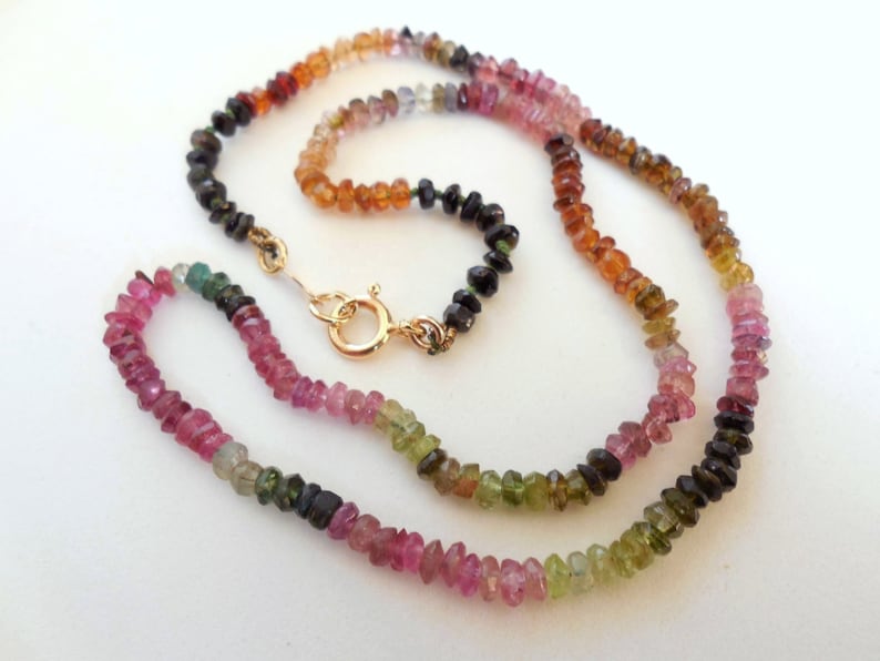 Collar de Turmalinas multicolor y Gold Filled 14K | Etsy