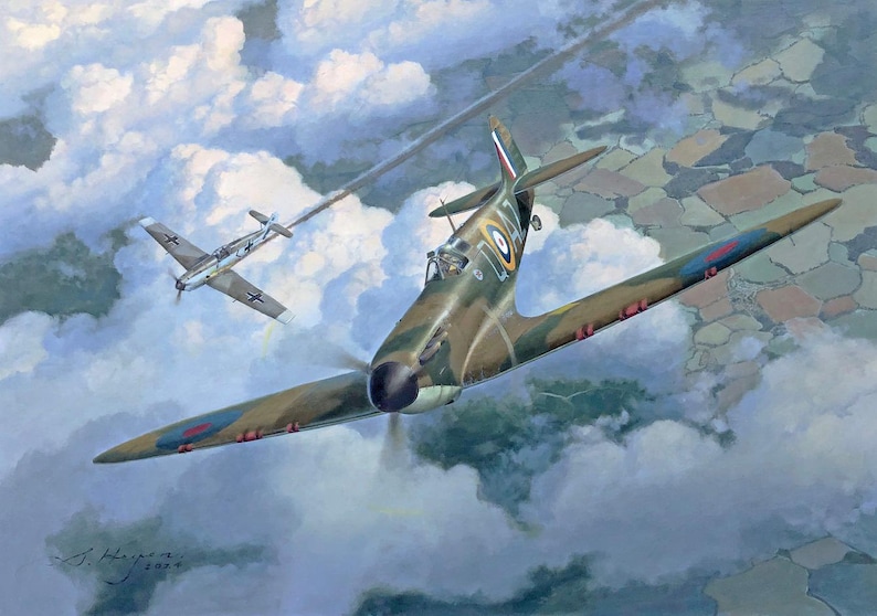 Ace Downs Ace - Spitfire Mk1 Painting, Battle of Britain, Original ...