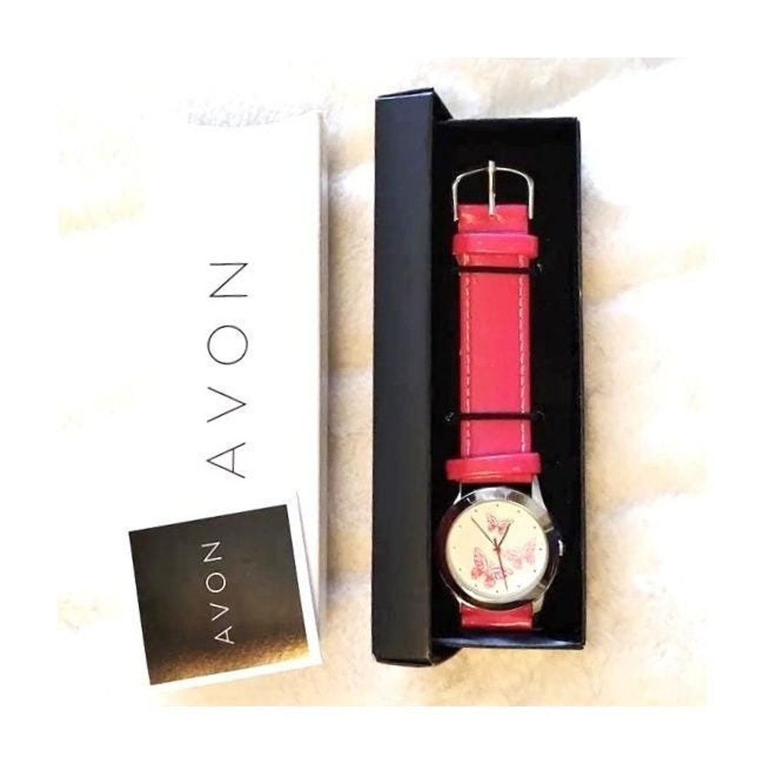 Avon Pink Watch With Butterflies New Battery Runs NOS NIB Stainless ...