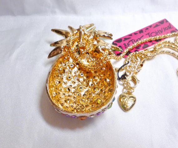 Betsey Johnson Rainbow Pineapple Necklace Crystals NOS NWT Perfect Cond FREE Shipping M1505