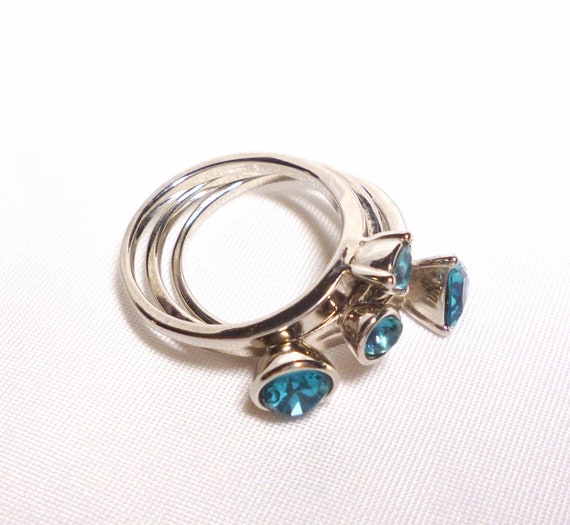 Avon Famous Forever Ring Set 4 Stones Silver & Aquama… - Gem