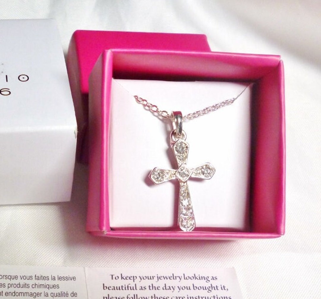 Avon Cross Necklace Silver Tone & Crystals 17" - 20" Christian NOS NIB ...