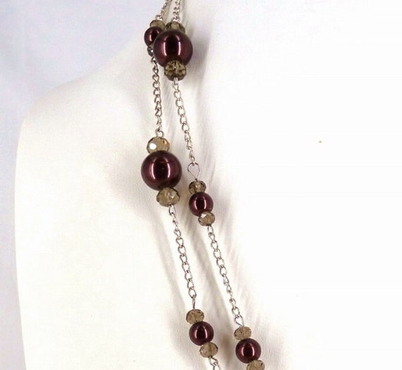Nolan Miller Burgundy Station Necklace Shell Pearl & … - Gem