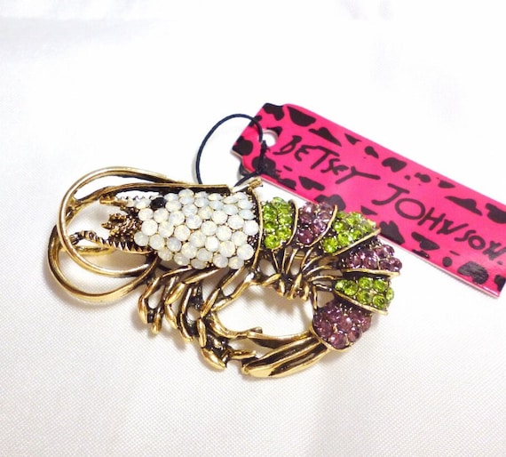 RARE Betsey Johnson Shrimp Pin / Pendant Brooch Prawn… - Gem