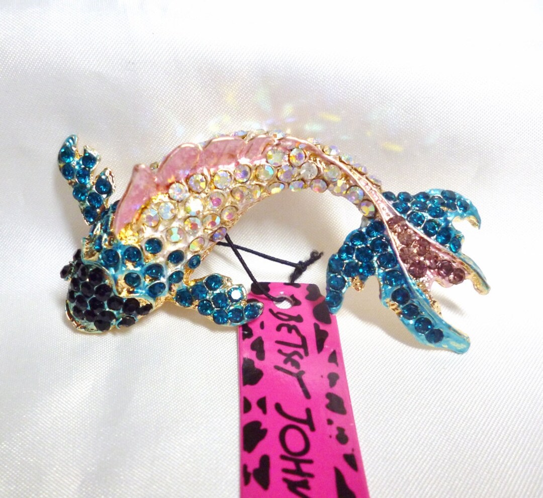 Betsey Johnson Fish Pin / Pendant Brooch Carp Koi Teal & Pink Aurora ...