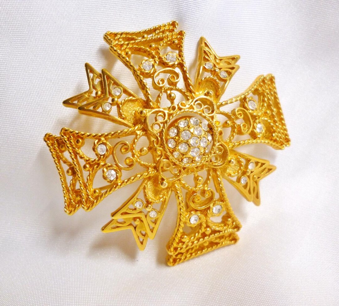 Kennth Jay Lane Maltese Cross Brooch / Pendant / Pearl Enhancer Gold ...