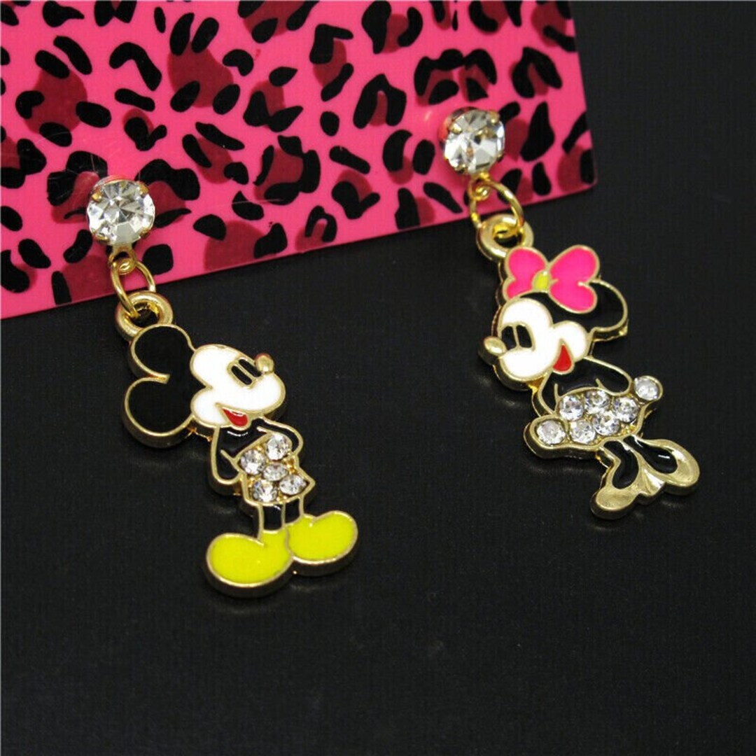 Betsey Johnson Mickey & Minnie Mouse Drop Earrings Crystals Cartoon ...