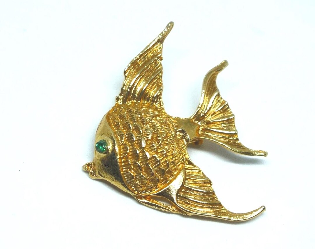 Pin Angel Fish Pin Brooch Green Eyes High End Vintage Estate Angelfish ...