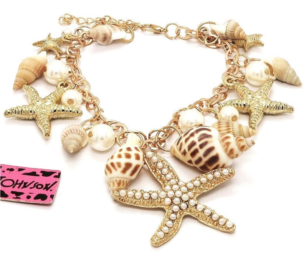 Betsey Johnson Shell Bracelet Starfish Layered Genuine Sea Shells ...