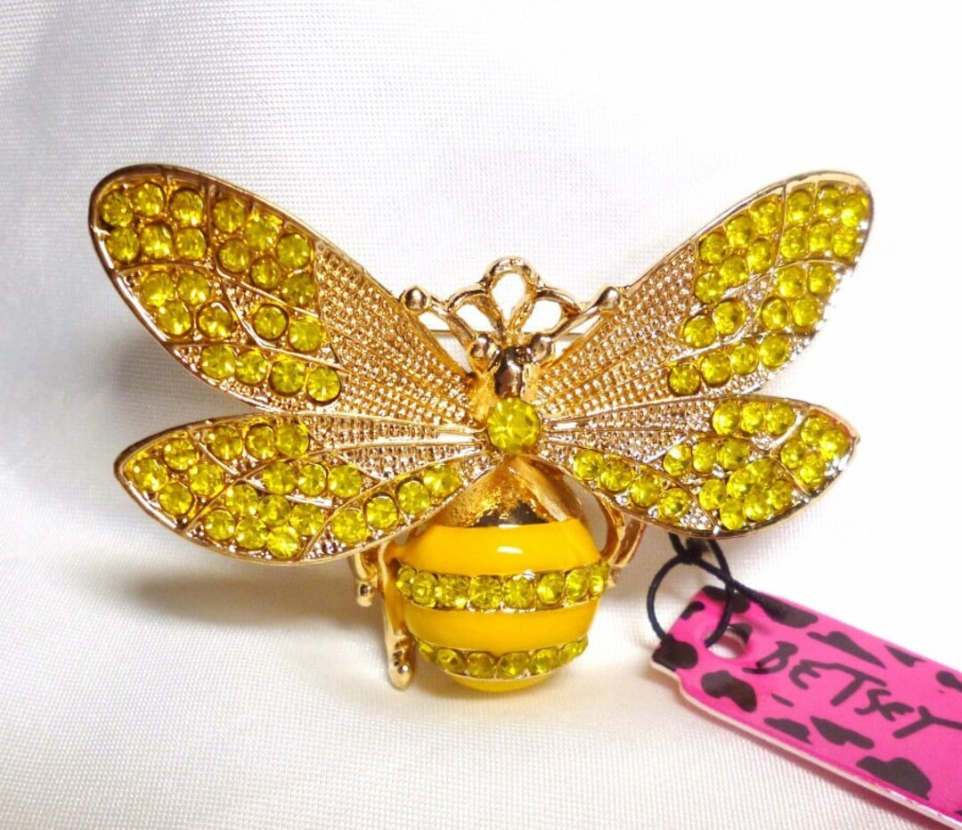 Betsey Johnson Yellow Bumble Bee Pin Gold Plated W/ Bright Crystals ...