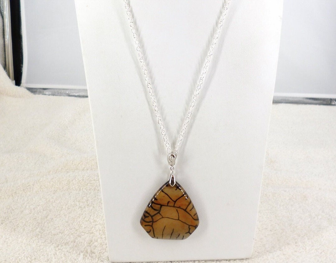 Necklace Amber Colored Pentagon Pendant 5 Sided Quartz & Sterling ...