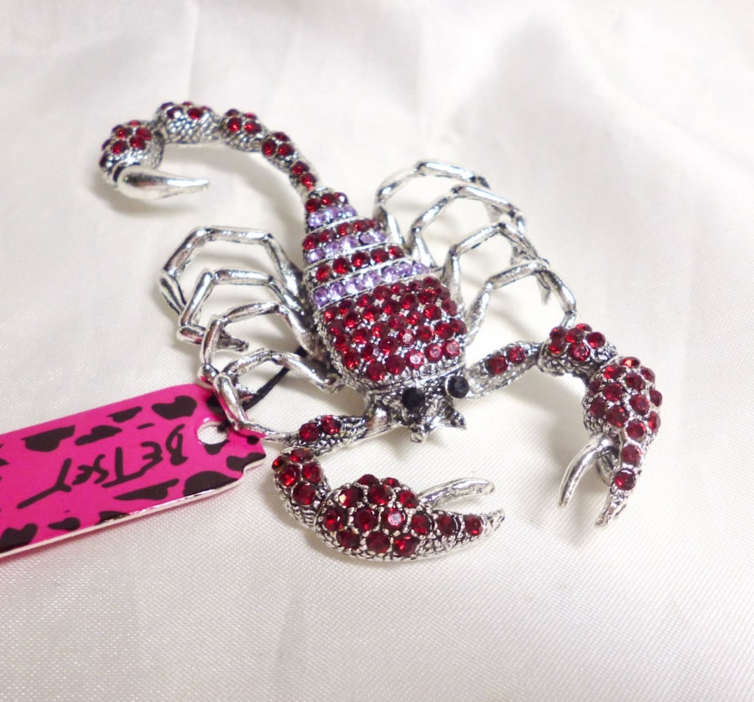 RARE Betsey Johnson Scorpion Pin / Pendant Brooch Red & Lavender Purple ...