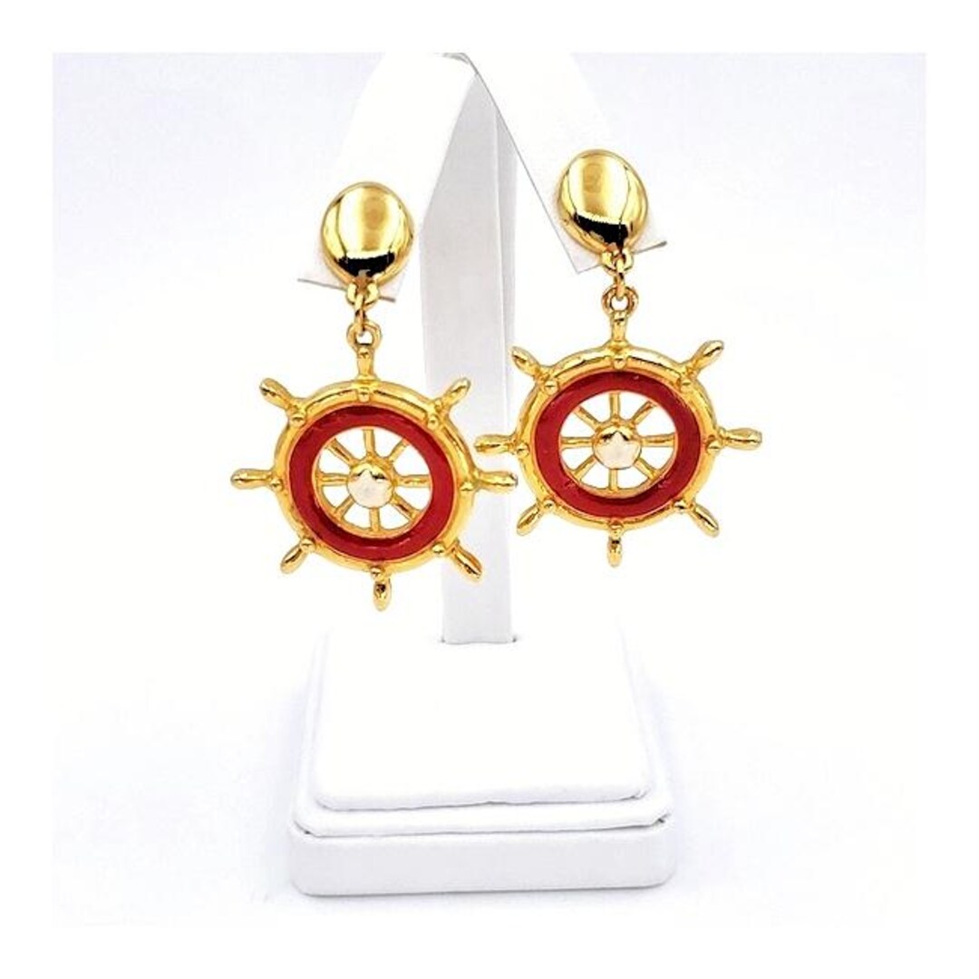 Avon Ship to Shore Clip Earrings Red & White Ship's Wheel Nautical ...