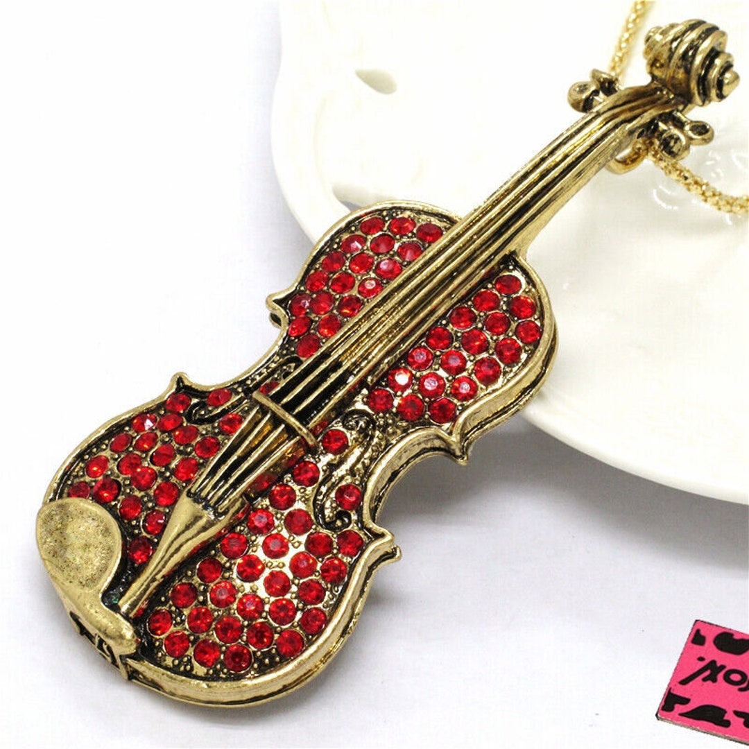 Betsey Johnson Violin Fiddle Cello Bass Instrument Necklace Antiqued ...
