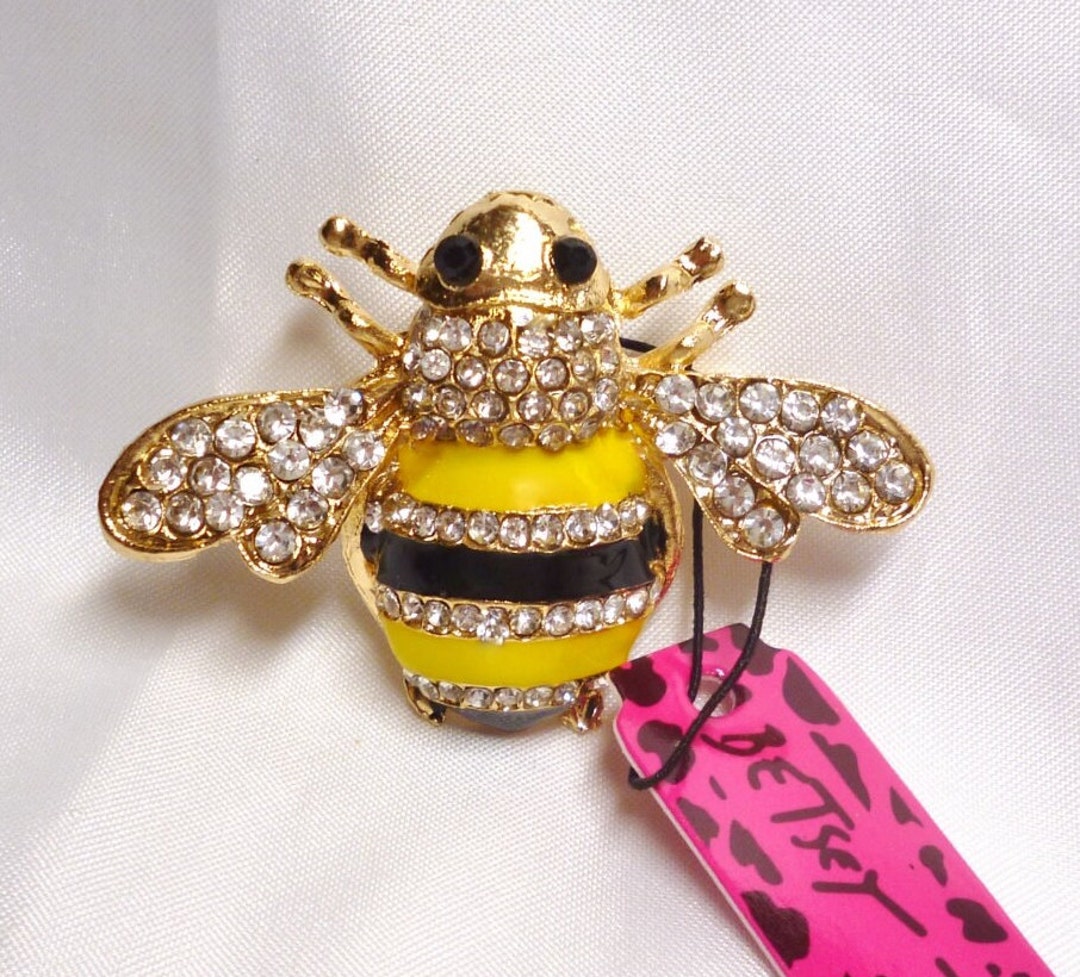 Betsey Johnson Yellow & Black Bumble Bee Pin / Pendant Brooch Gold ...