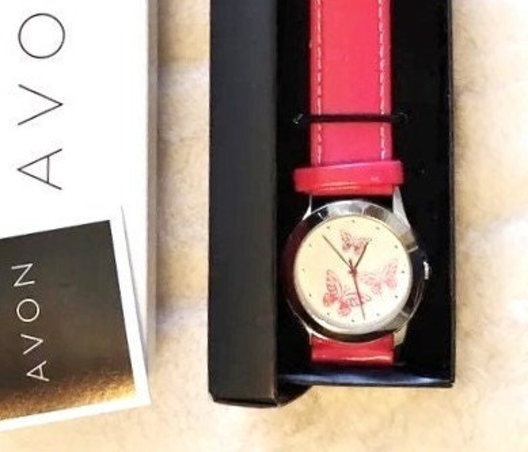 Avon Pink Watch With Butterflies New Battery Runs NOS NIB Perfect ...