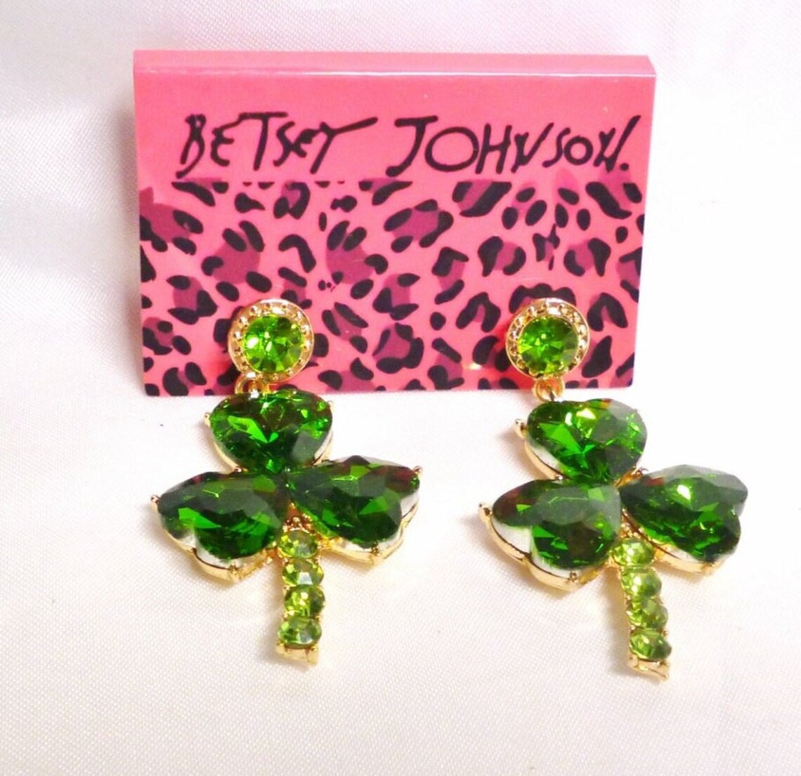 RARE Betsey Johnson Clover Drop Earrings St Patrick's Day Shamrock ...