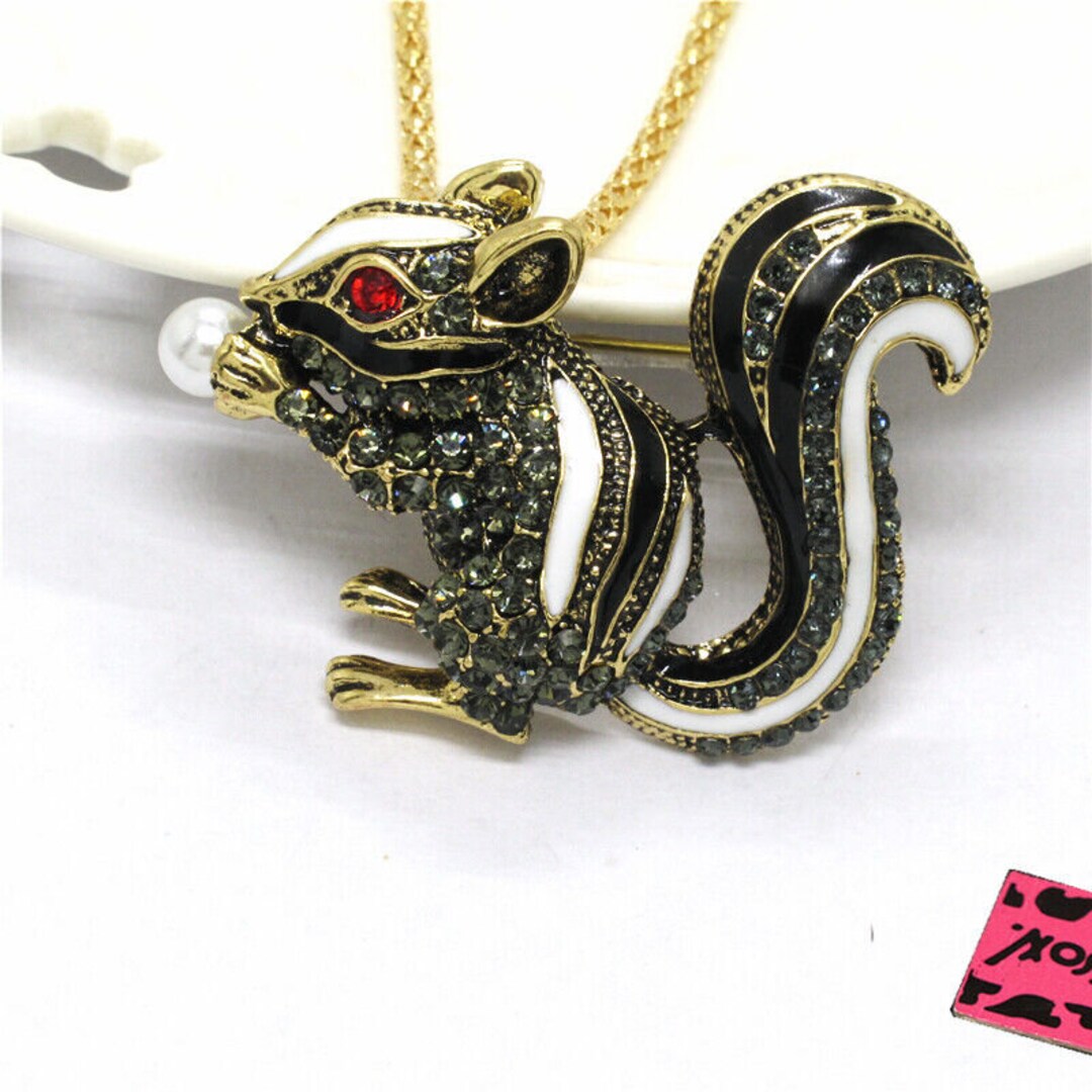 Betsey Johnson Squirrel Chipmunk Necklace Red Eyes Black - Etsy