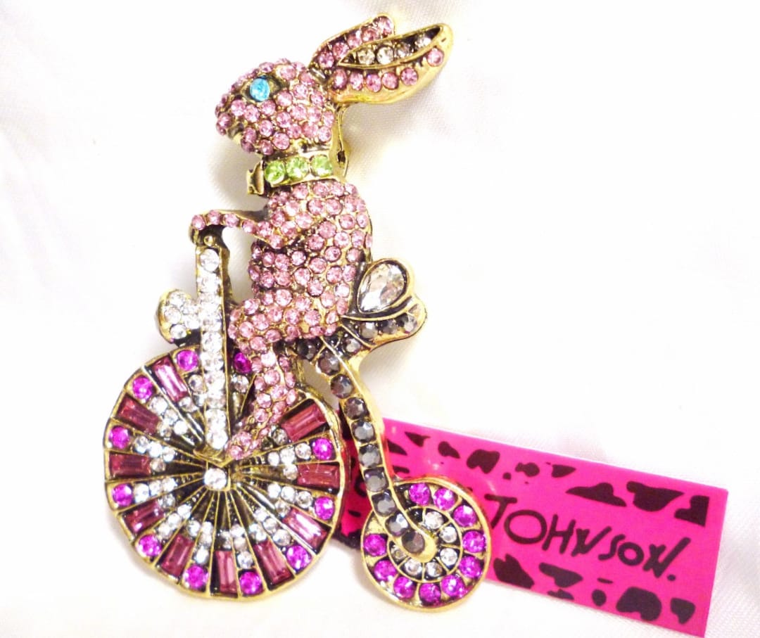 RARE Betsey Johnson Pin Brooch Victorian Style Rabbit on High Wheel ...