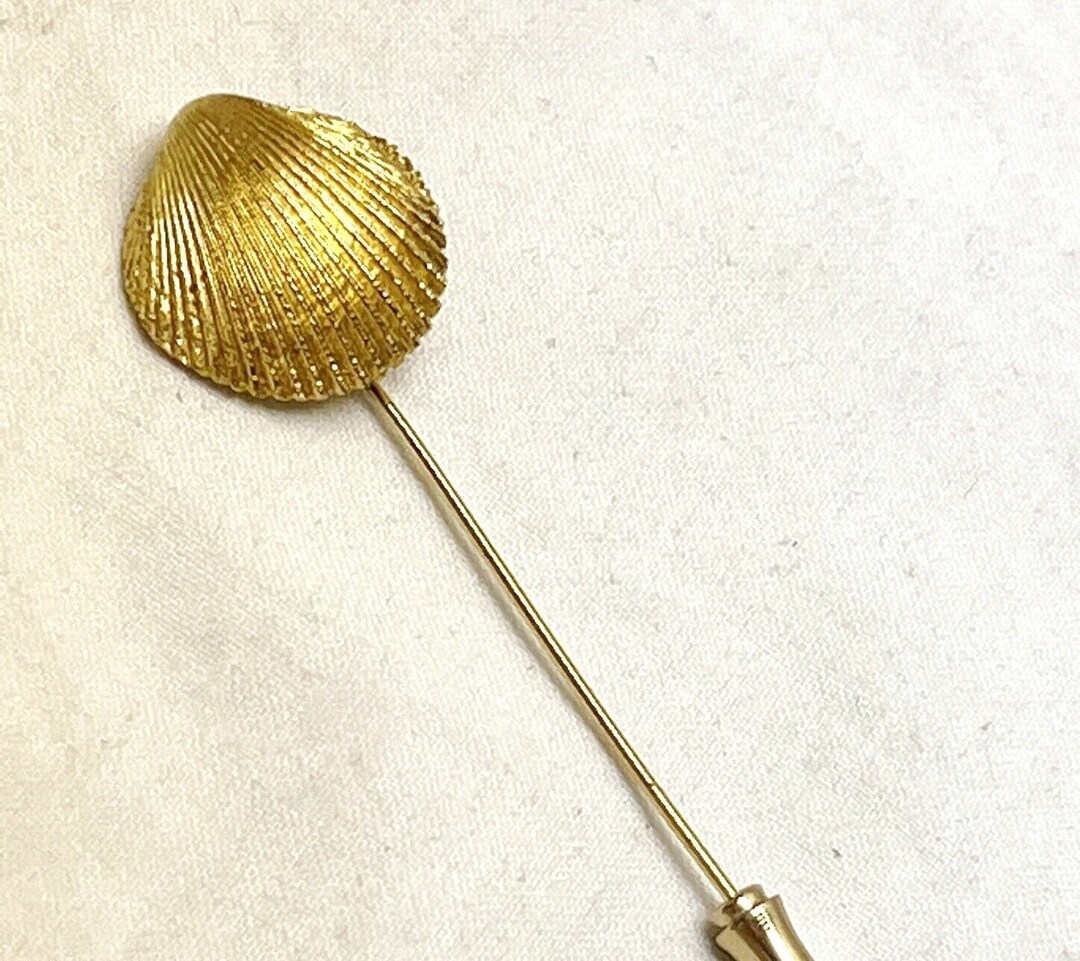 Crown Trifari Shell Stick Pin Brushed Gold Plate Estate 2 3/4 Perfect ...