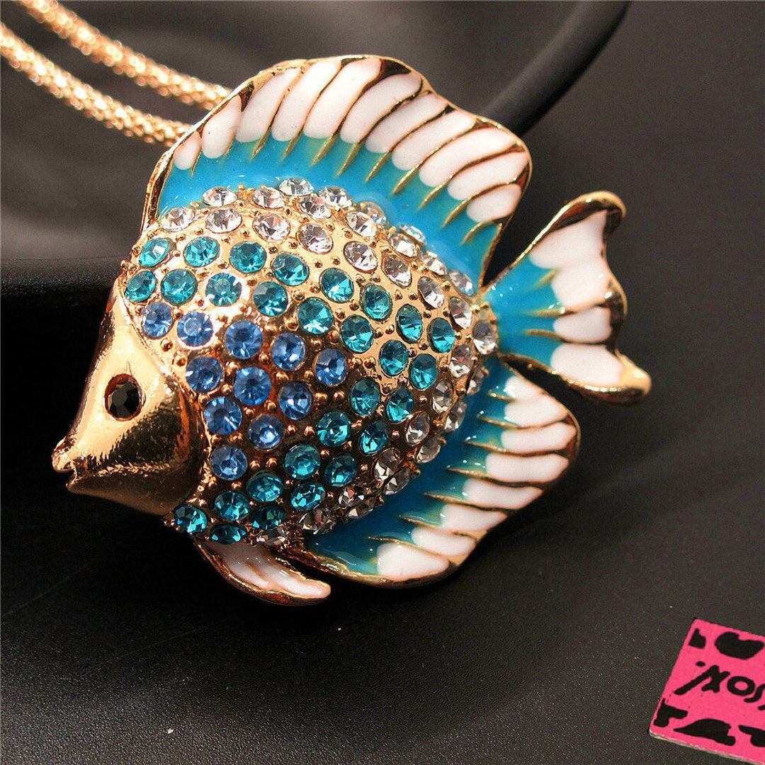 Betsey Johnson Tropical Fish Necklace Blue, White & Aqua Crystals ...