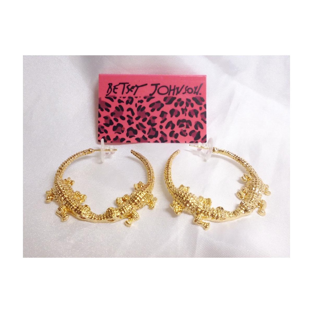Betsey Johnson Alligator Hoop Earrings Gold Plate 1 3/4" Crocodile NOS ...