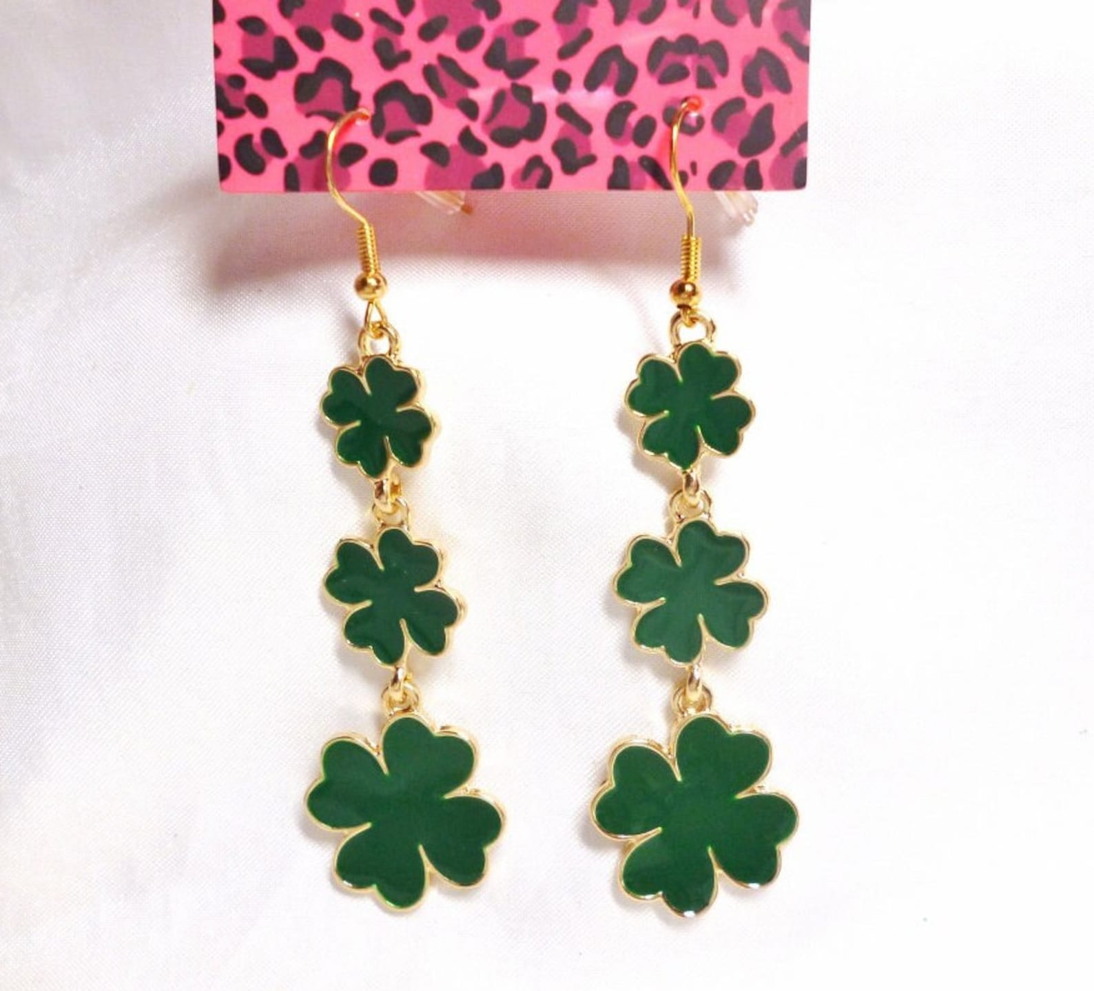 Betsey Johnson 4 Leaf Clover Triple Drop Earrings Shamrock St Patrick's ...