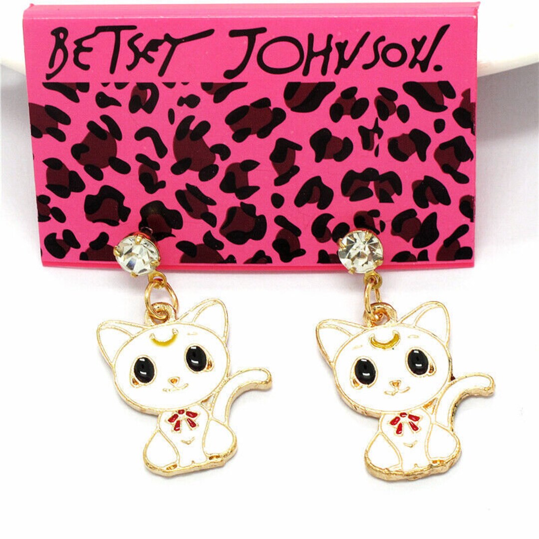 Betsey Johnson Earrings Sailor Moon Cat Luna White Artemis W Red Tie Enamel Crystal NOS NWT Perfect Cond FREE Shipping M1152 Etsy