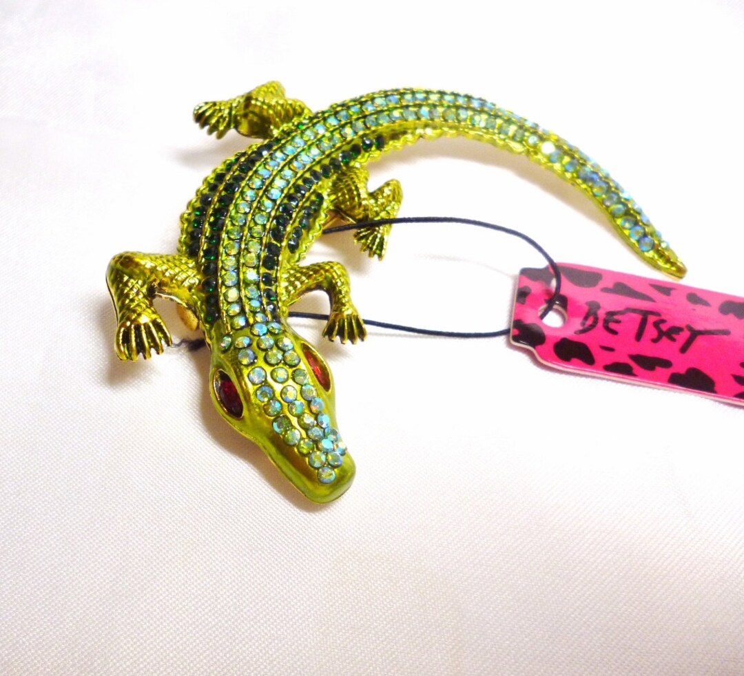Betsey Johnson Crocodile Pin / Pendant Curled Tone Green AB Crystals ...