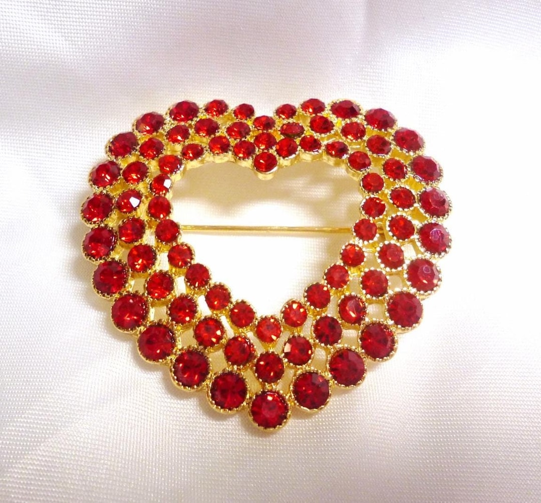 Crystal Red Heart Brooch / Pin Valentine's Day Beautiful Details NOS ...