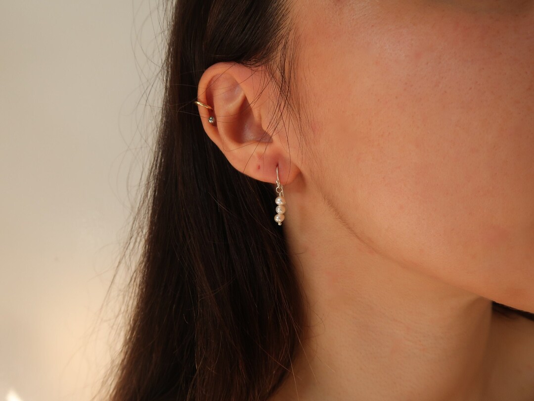 Silver Pearl Stack Earrings Sterling Silver Earrings - Etsy