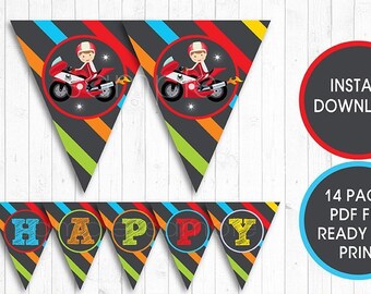 Motorcycle Birthday Banners Bunting Flags INSTANT DOWNLOAD | Etsy