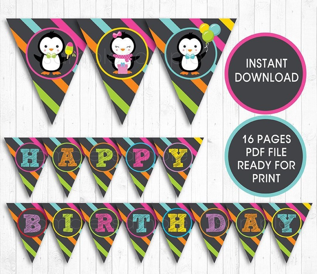 Penguins Party Banners Penguins Bunting Flags INSTANT - Etsy