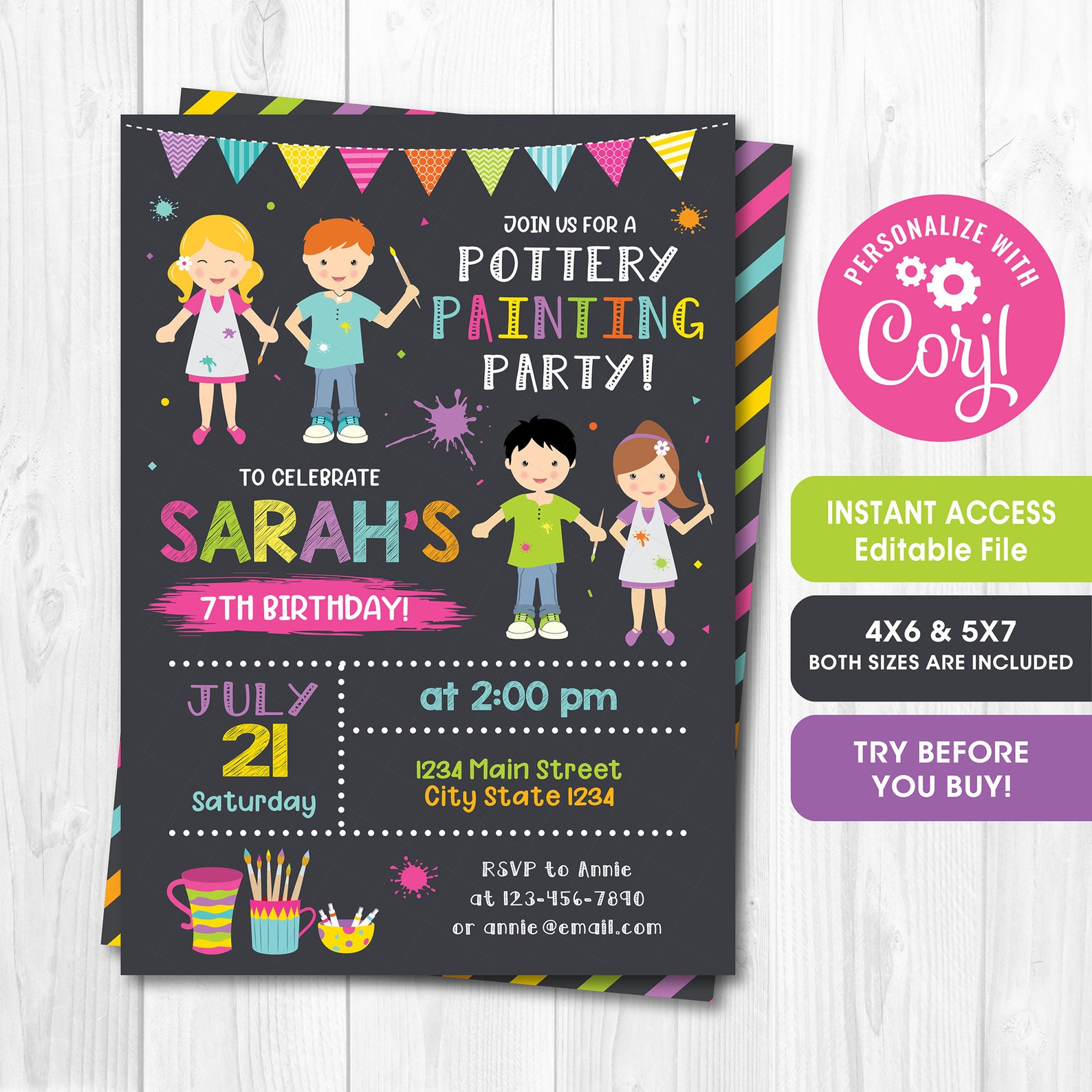 Editable Painting Pottery Invitation Pottery Party Painting - Etsy