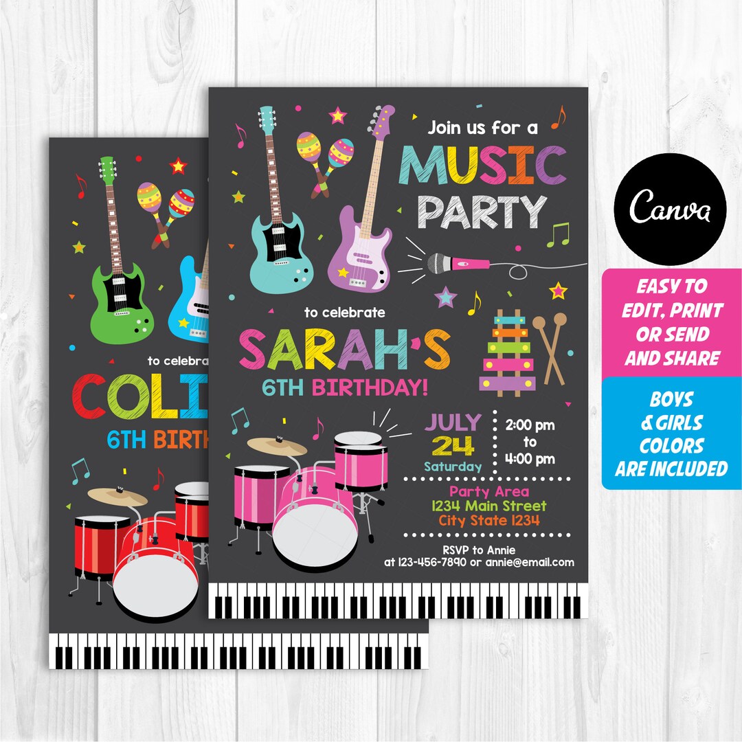 Editable, Music Birthday Invitation, Music Party, Musical Invitation ...
