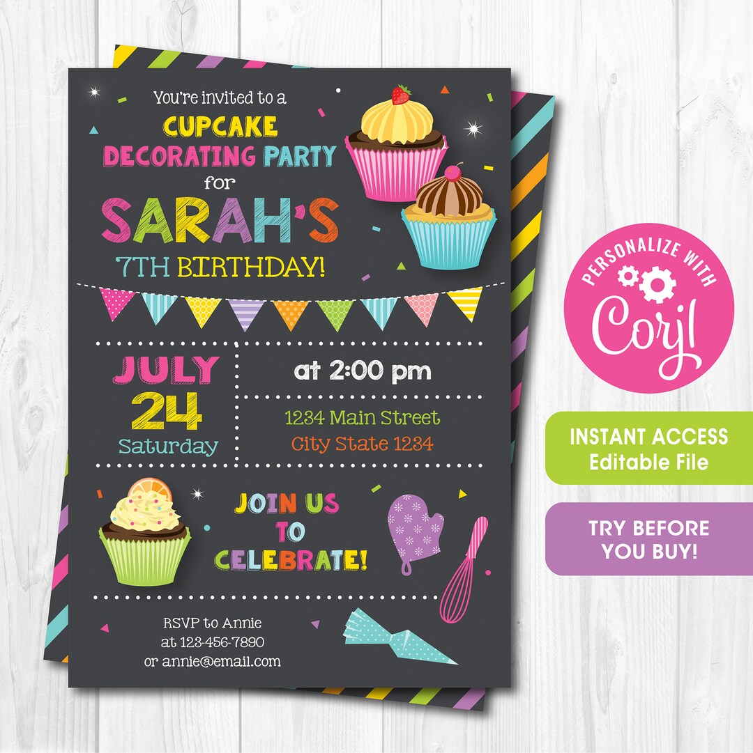 Editable Cupcake Decorating Birthday Invitation Cupcake - Etsy