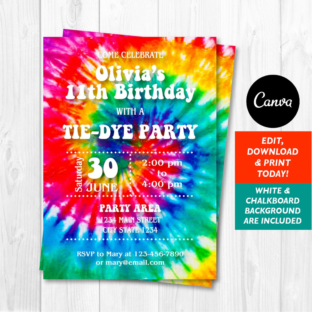Editable, Invitación Tie-Dye, Fiesta Tie Dye, Invitación de chica VSCO ...