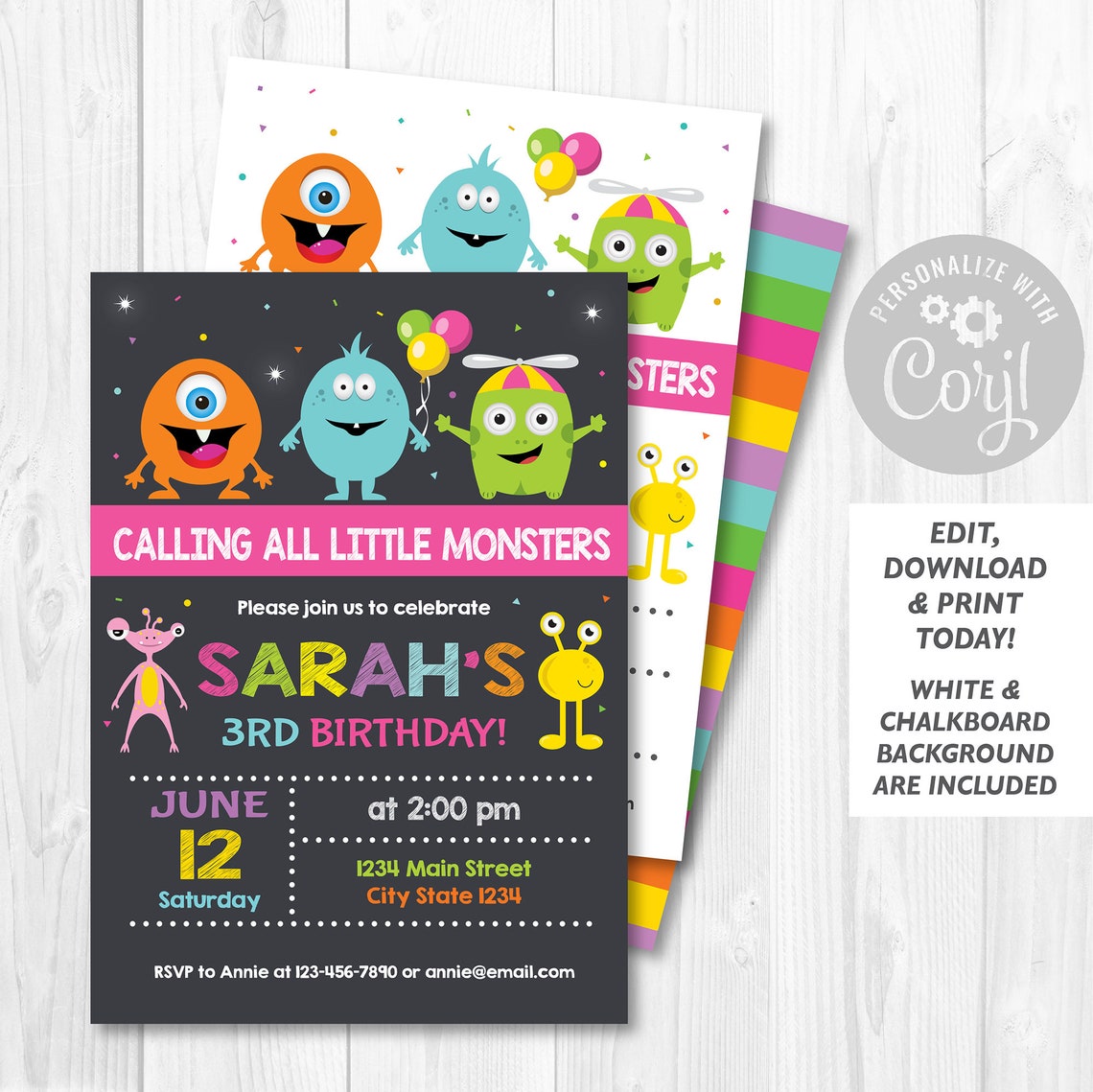 Editable Monsters Birthday Invitation Monsters Party Corjl - Etsy