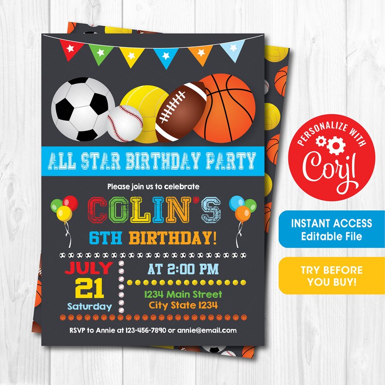 EDITABLE All-Star Birthday invitation All-Star Party Sports | Etsy