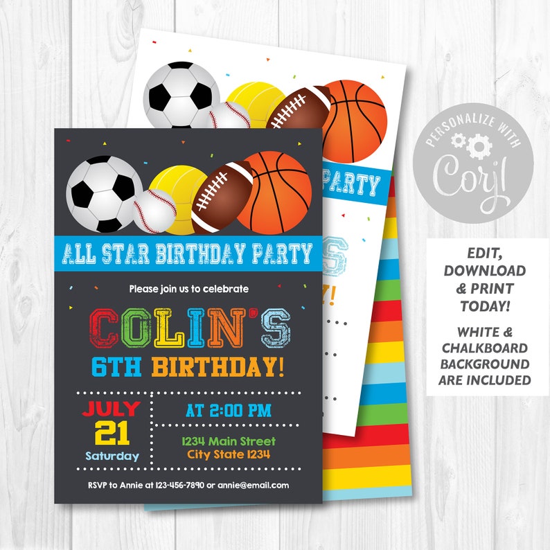 EDITABLE All-star Birthday Invitation All-star Party Sports - Etsy