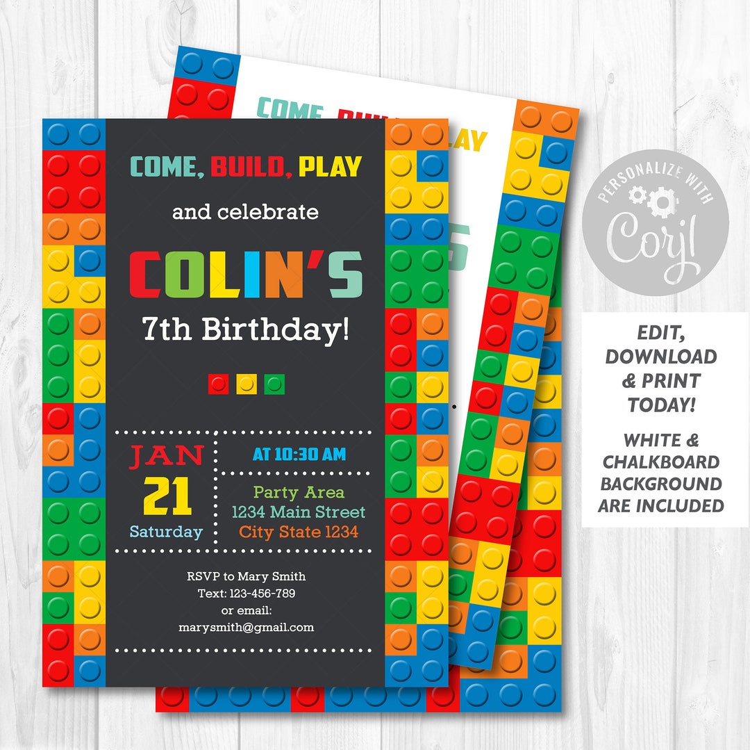 EDITABLE Building Blocks Invitation Building Blocks Party - Etsy