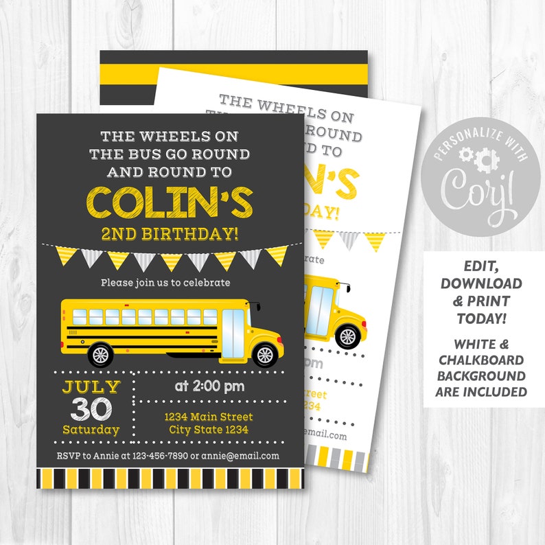 Editable School Bus Birthday Invitation School Bus Party - Etsy