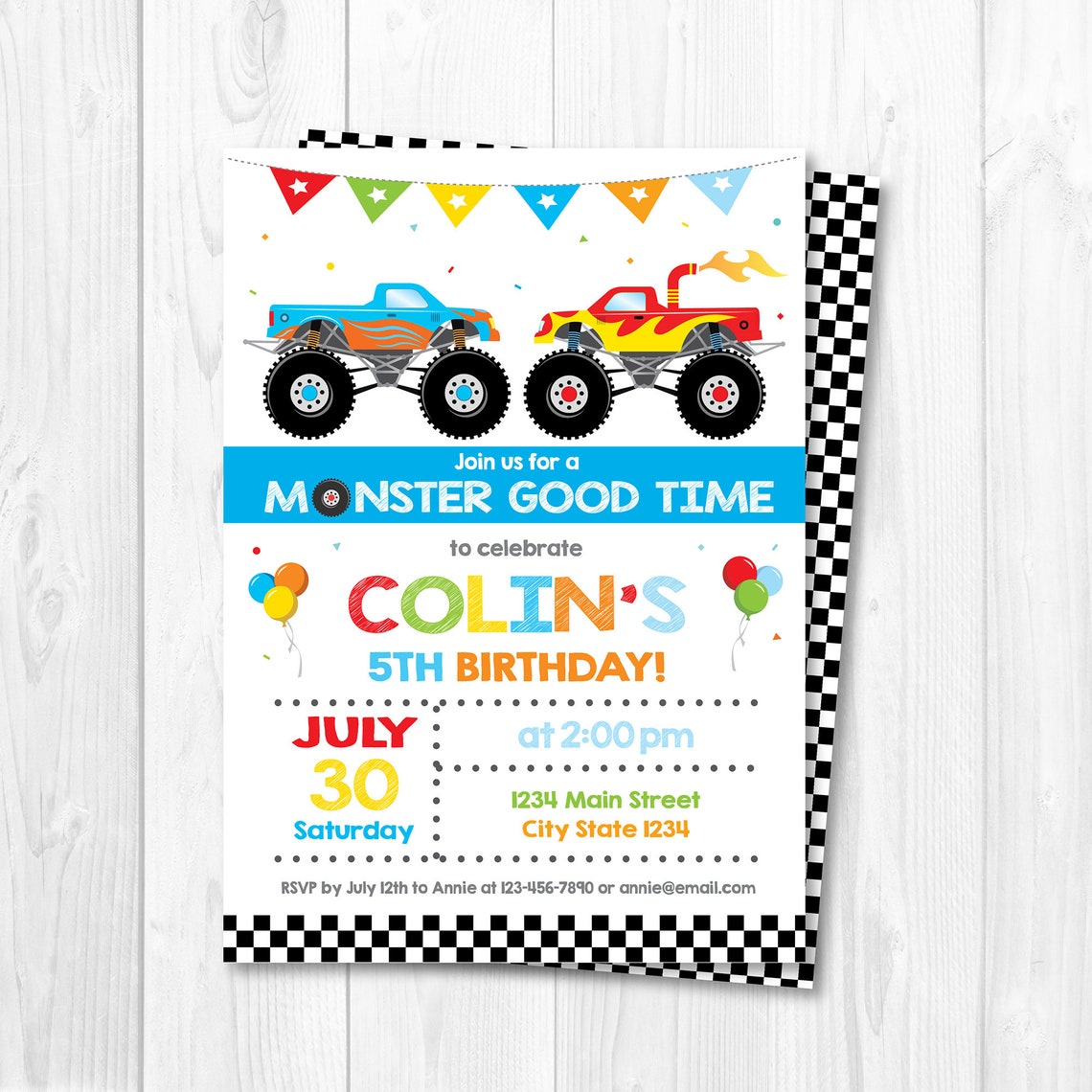 Editable Monster Truck Birthday Invitation Monster Truck - Etsy