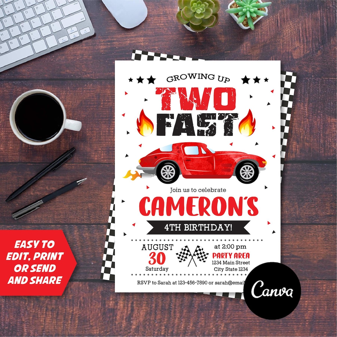 EDITABLE, Race Car Birthday Invitation, Two Fast Invitation, Racing Car ...