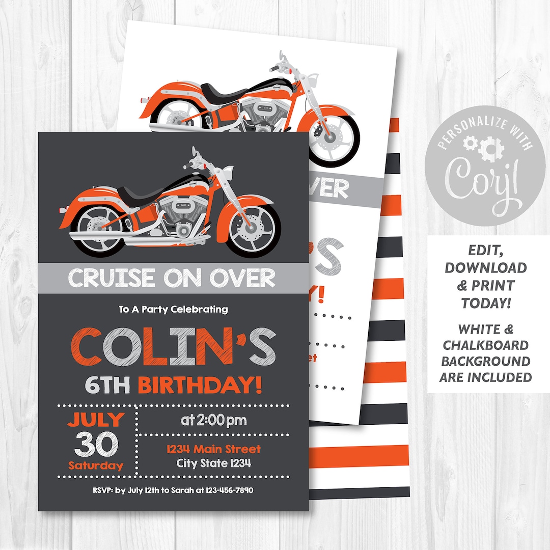 Editable Motorcycle Birthday Invitation Motorcycle Party - Etsy