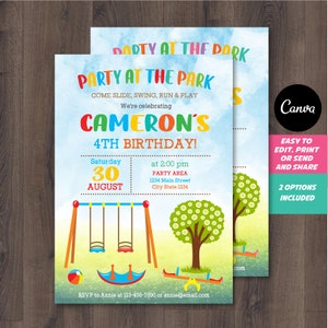 Editable, Playground Birthday Invitation, Playground Party, Play Park ...