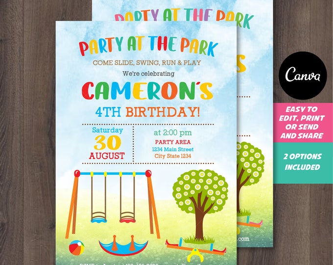 Editable, Playground Birthday Invitation, Playground Party, Play Park ...