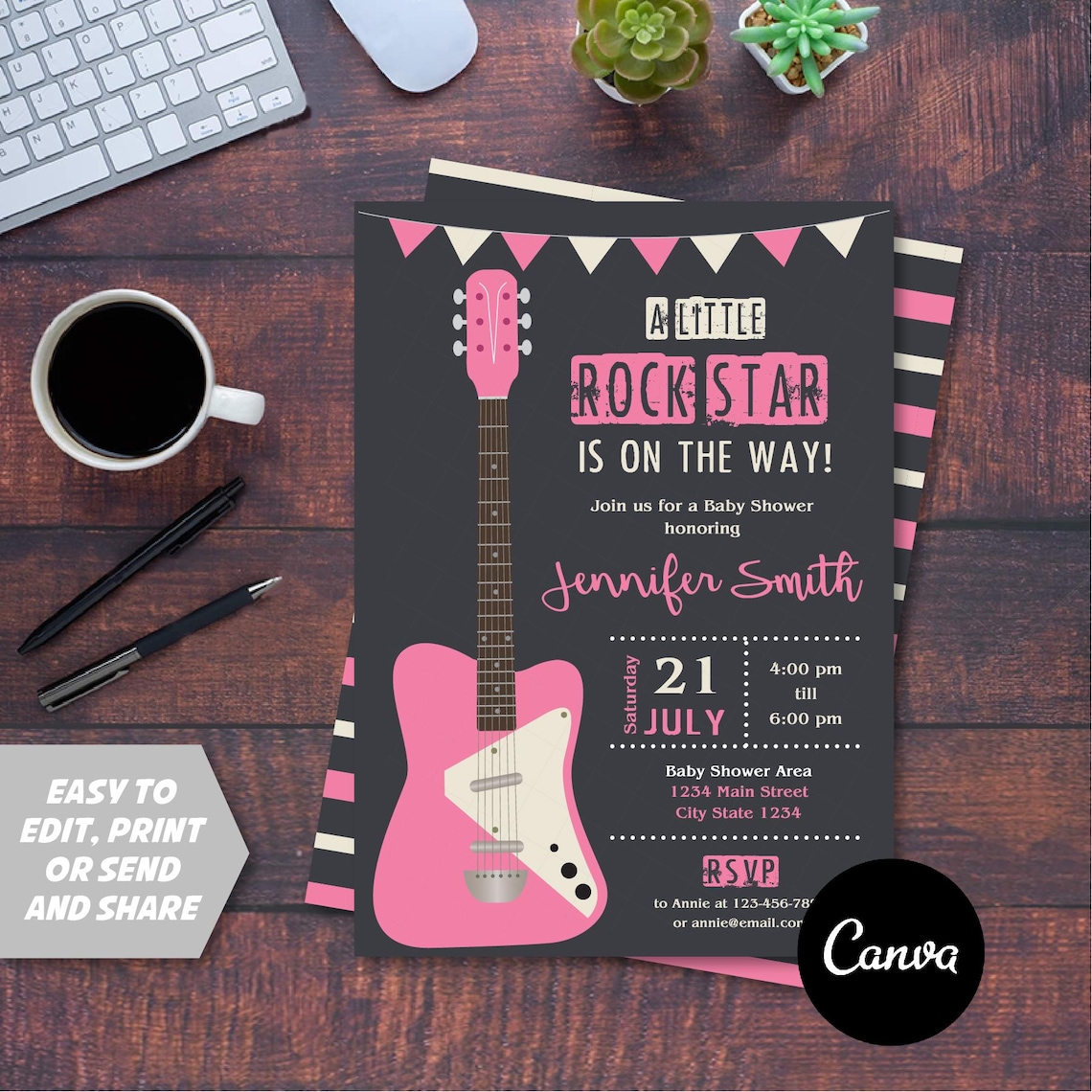 Editable, Rock Star Baby Shower Invitation, Fifties Baby Shower, Rock ...